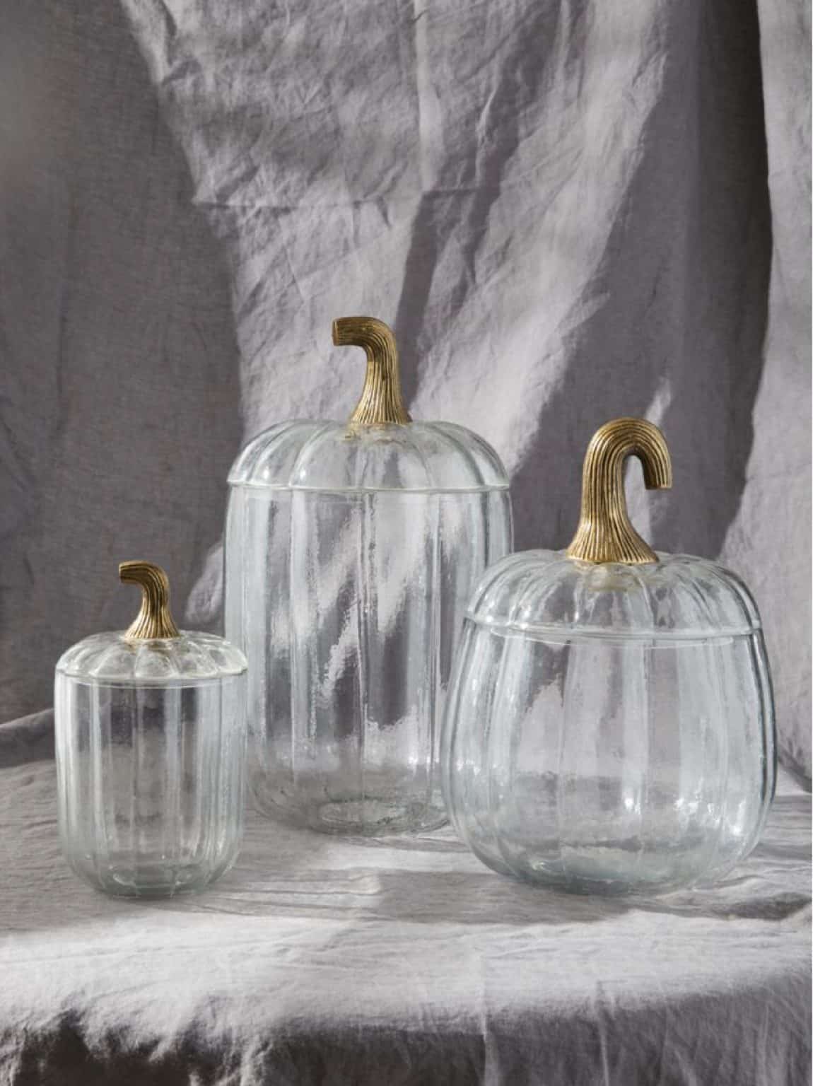 Glass Pumpkin with Lid and Bronze Stem - Be Made