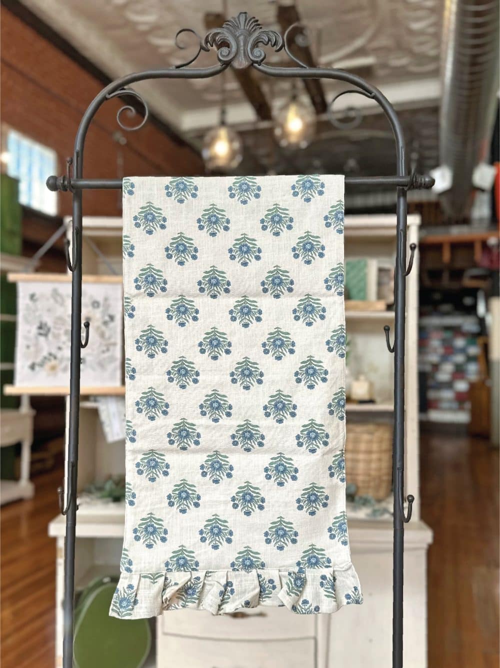 Blue Block Print Floral Table Runner - Be Made